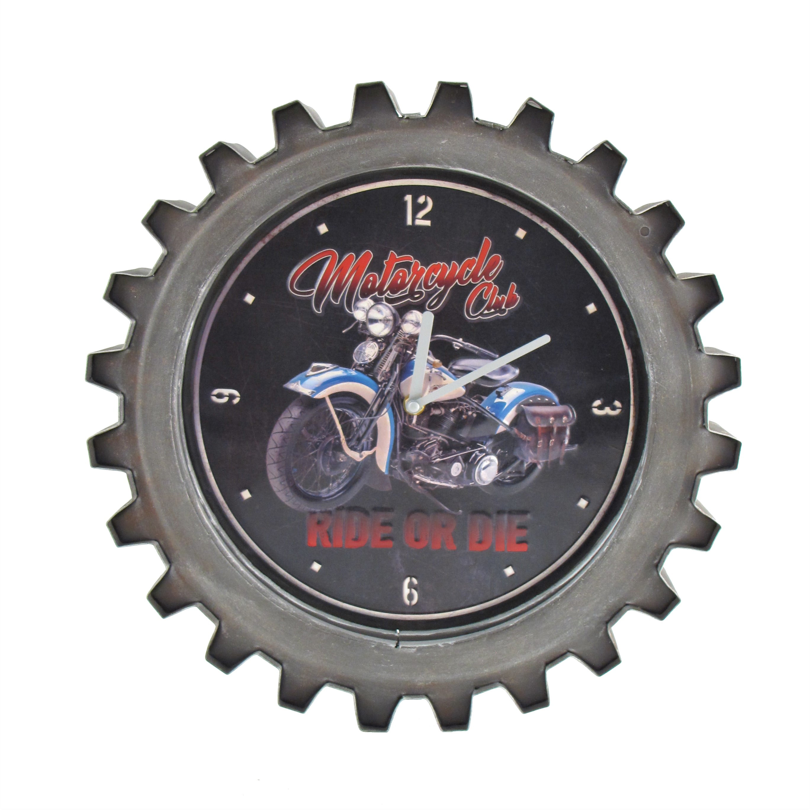 "Ride or Die" Motorcycle Themed Gear Shaped Wall Clock with LED Lights