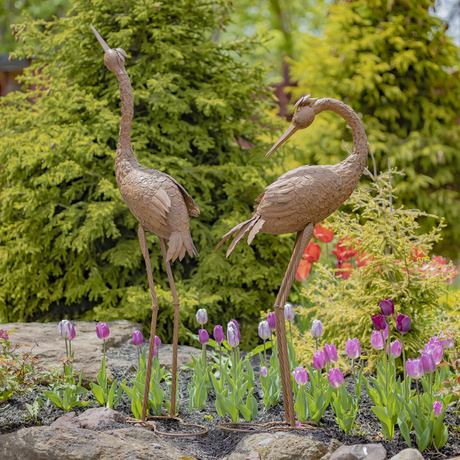 Set of 2 Large Rustic Herons