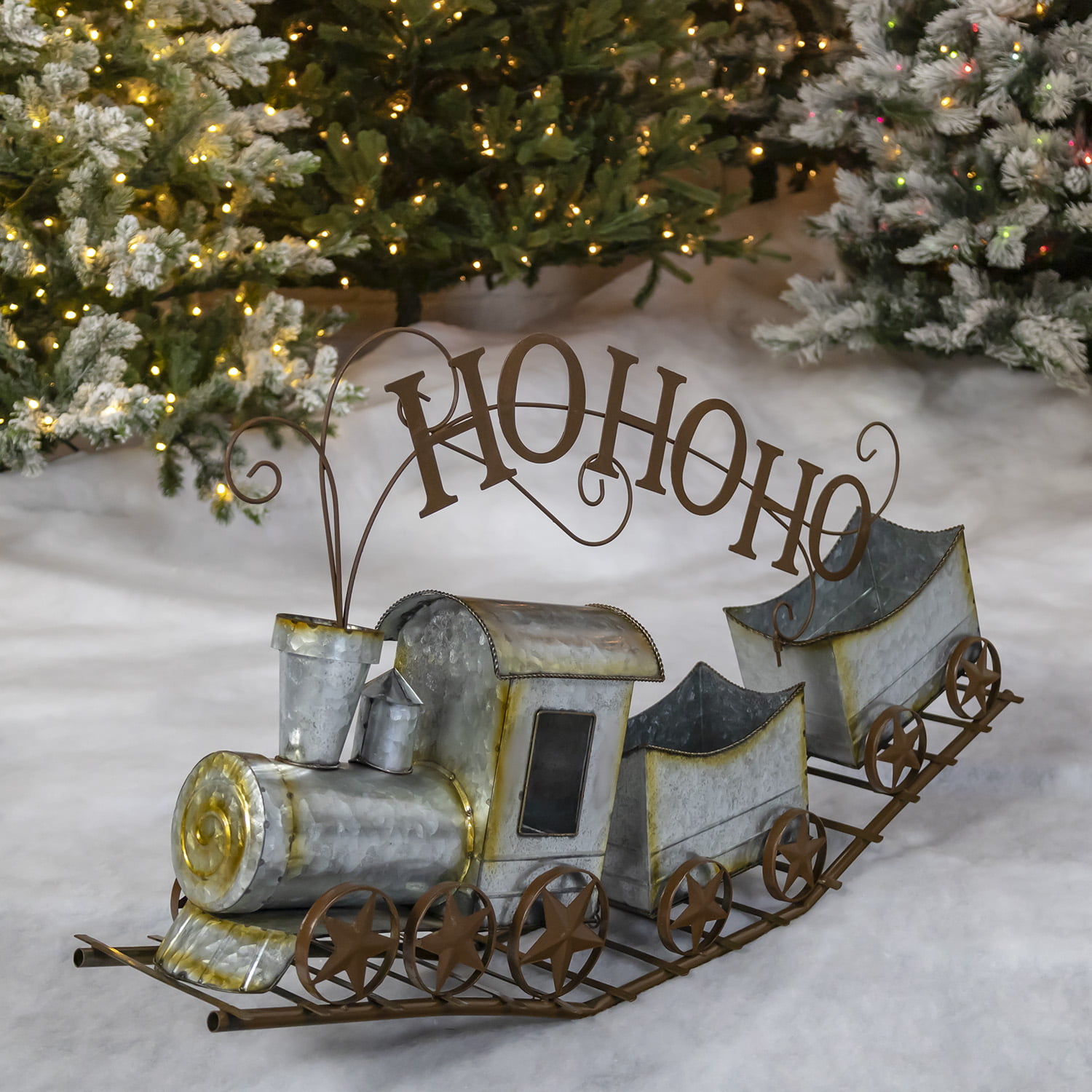 Galvanized Christmas Train "HO HO HO"