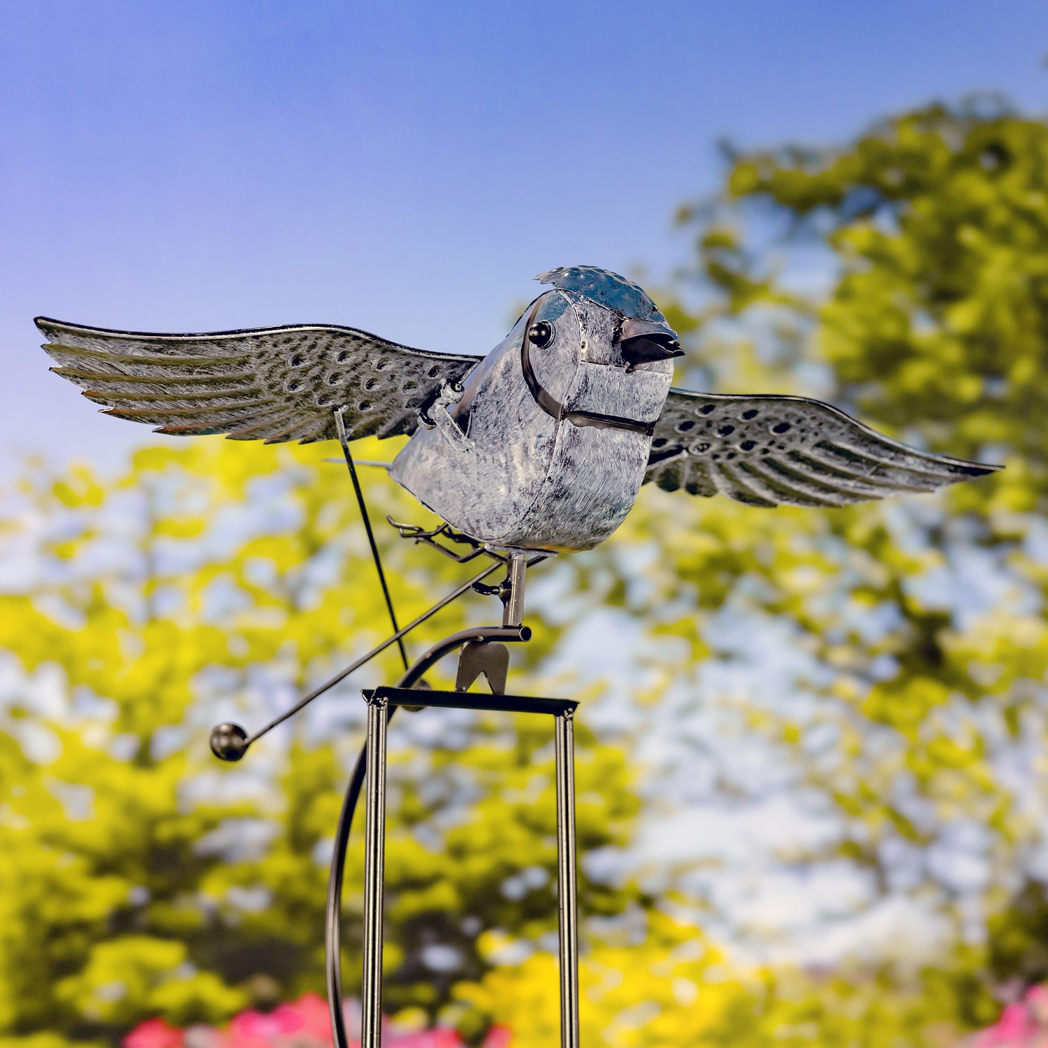 61" Tall Flying Blue Jay Iron Swing Stake