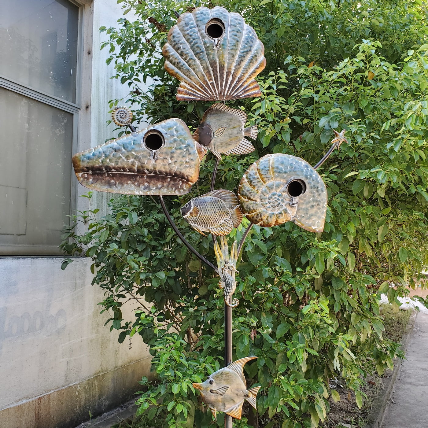 Coastal Style Birdhouse Stake - Seashells