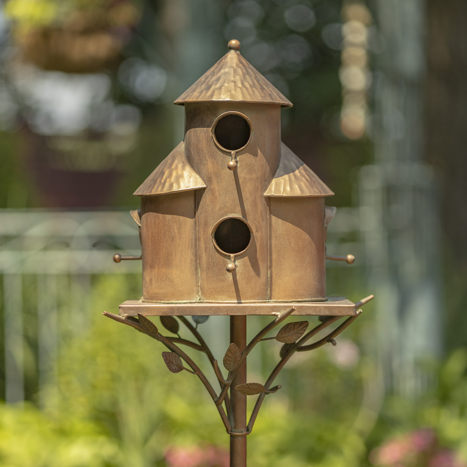 74.25" Tall Cylinder Triple Birdhouse Stake with Conical Roof