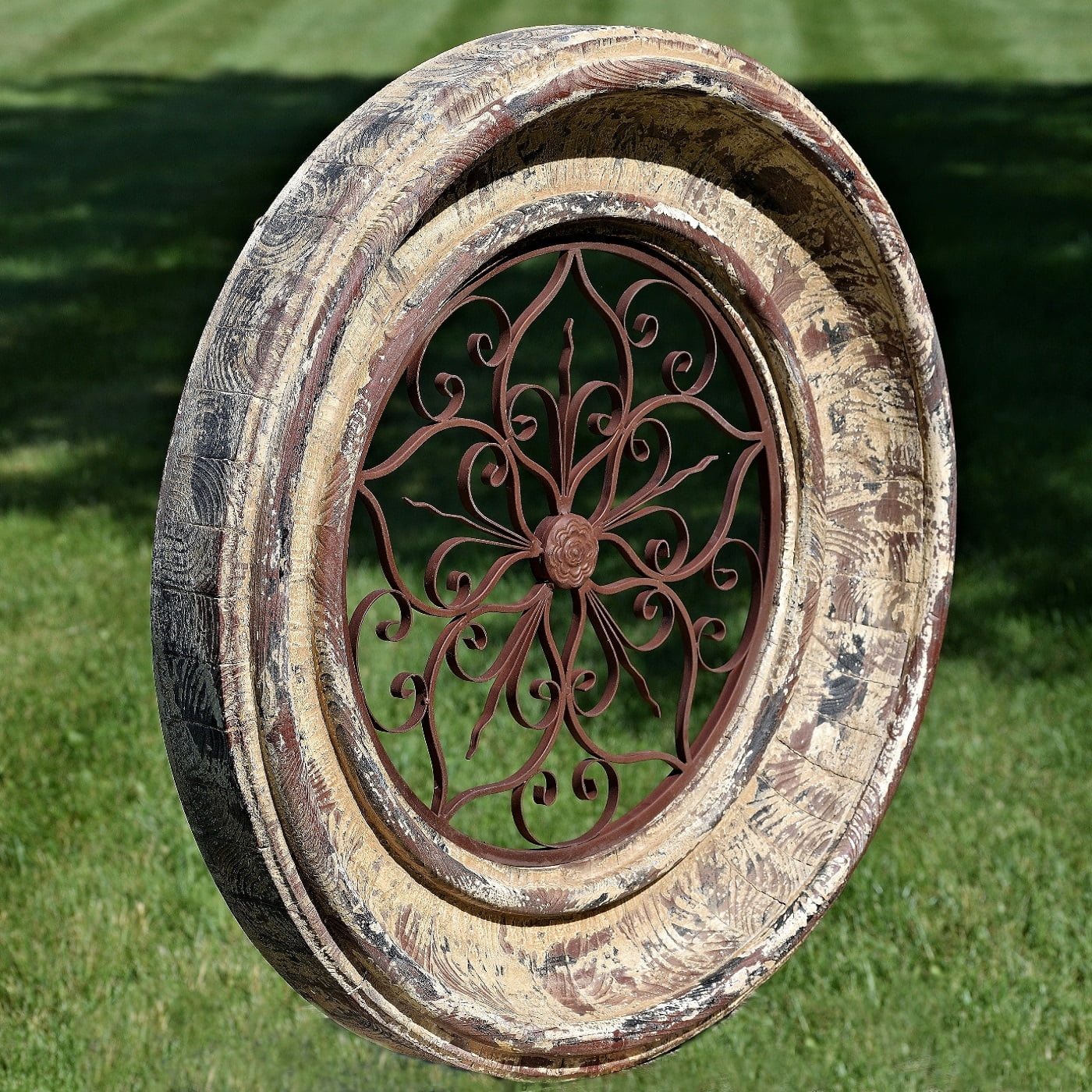 Round Wooden Wall Frame with Iron Decor Center