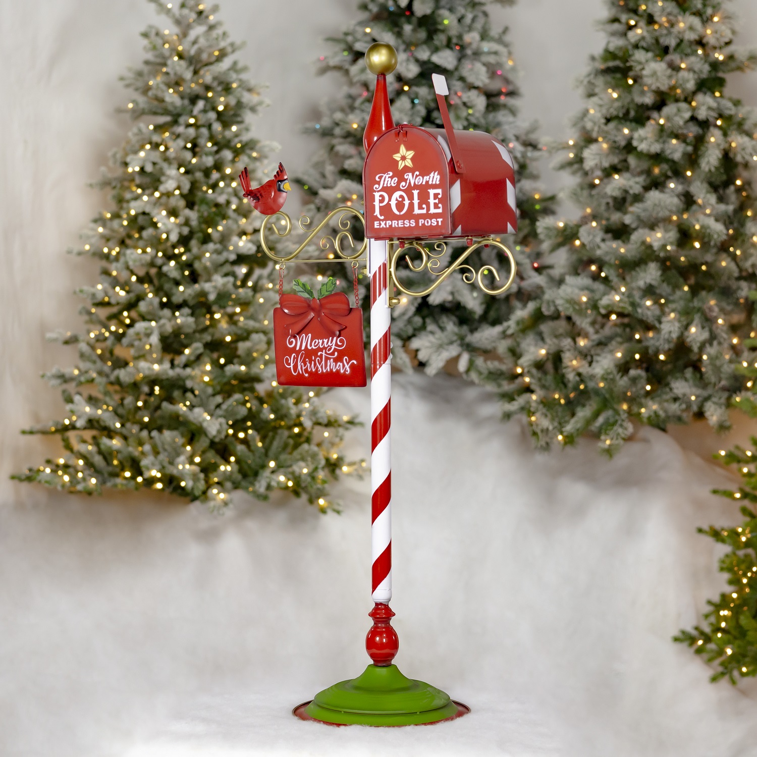 Standing Christmas Mailbox with Hanging Sign and Cardinal