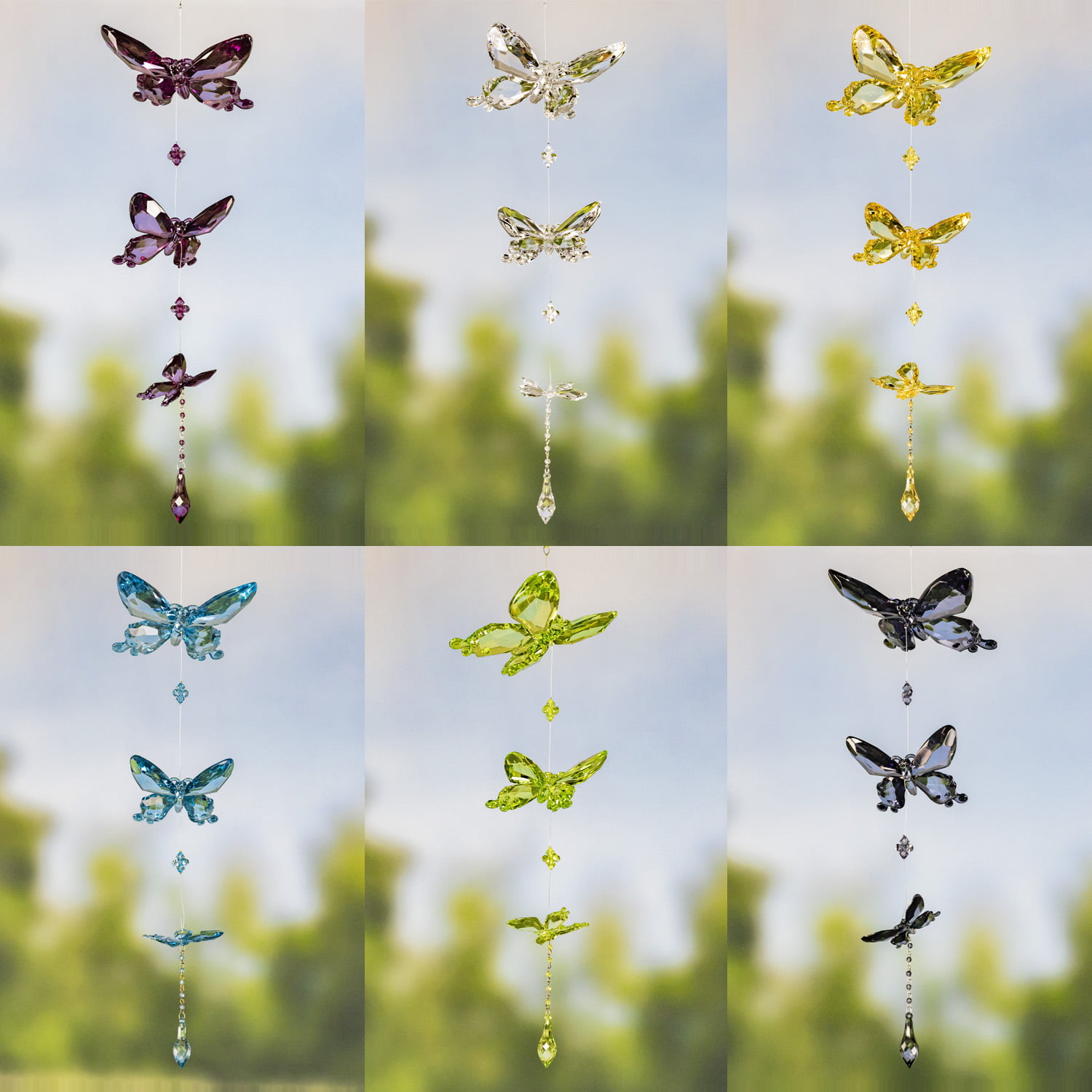 Set of 6 Three Piece Acrylic Butterfly Chain Ornaments