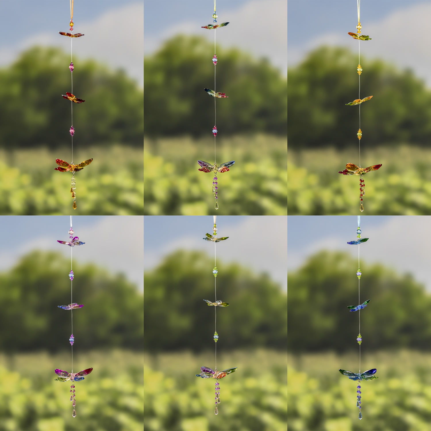 Set of 6 Five Tone Hanging Acrylic 3-Piece Butterfly Chains