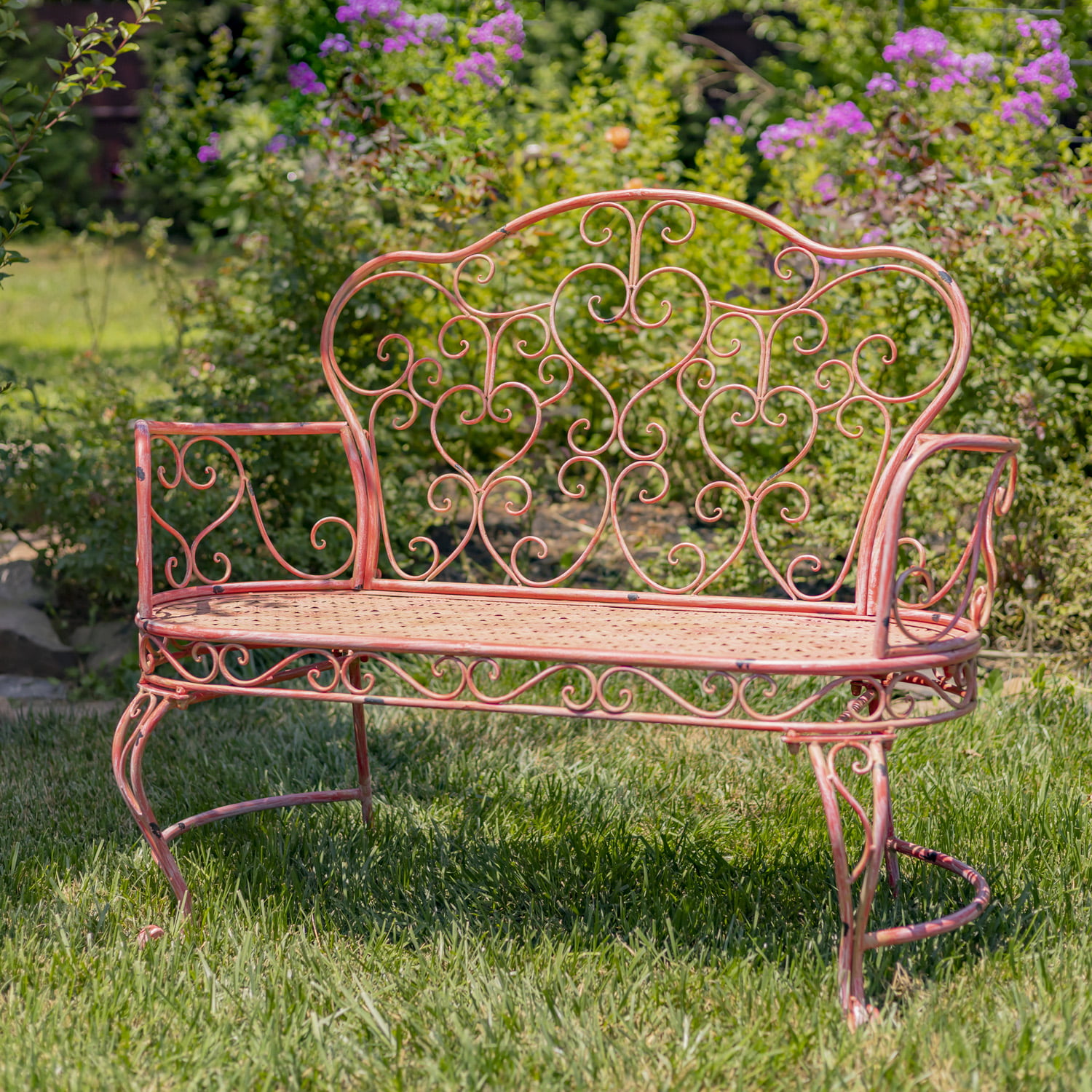 "Esme" Iron Garden Bench with Heart Design - Lesera