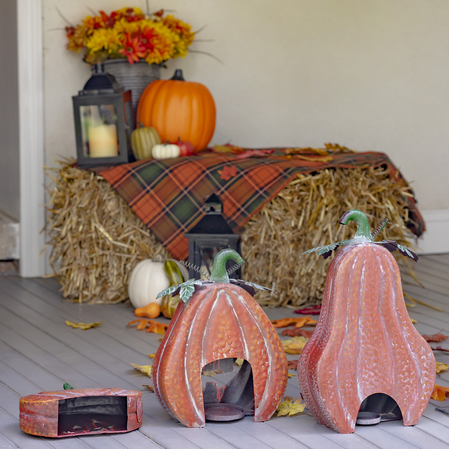 Set of 3 Metal Jack O Lantern Pumpkin Decorations