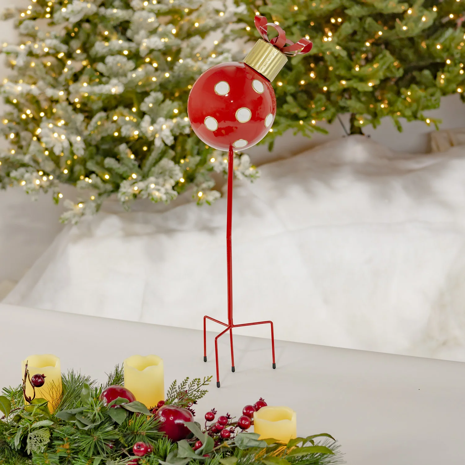 26" Tall Christmas Ball Ornament Stake in Red