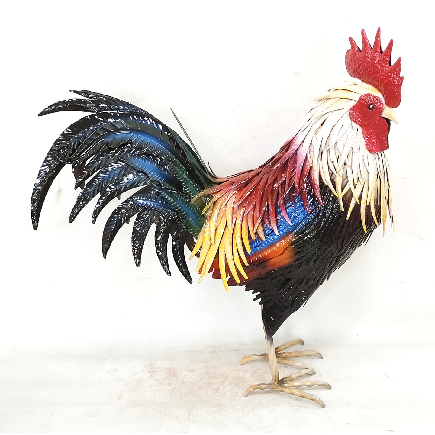 27" Tall Painted Iron Rooster Decoration "Chester" - Lesera