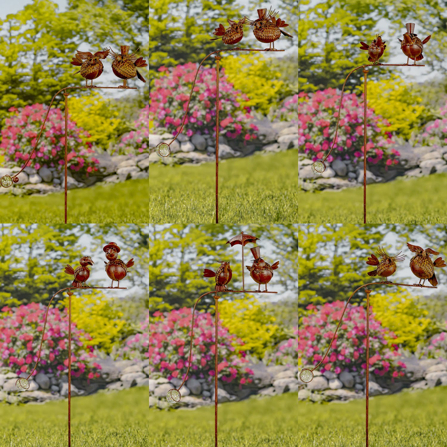 Metal Balance Stakes with Feathered Style Birds - Lesera