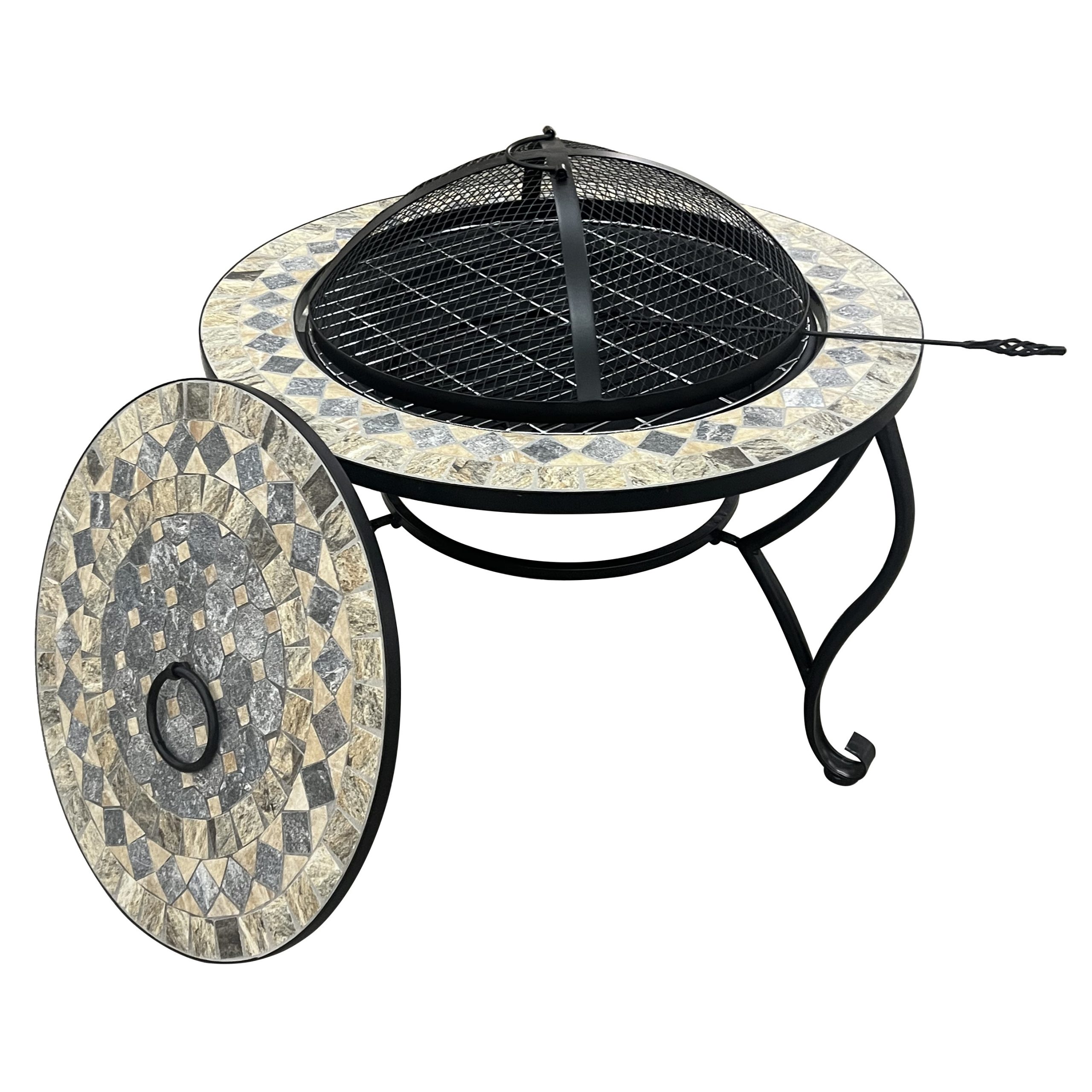 "Medora" Large Mosaic Fire Pit Tile Metal 32.6″D. Round - Lesera