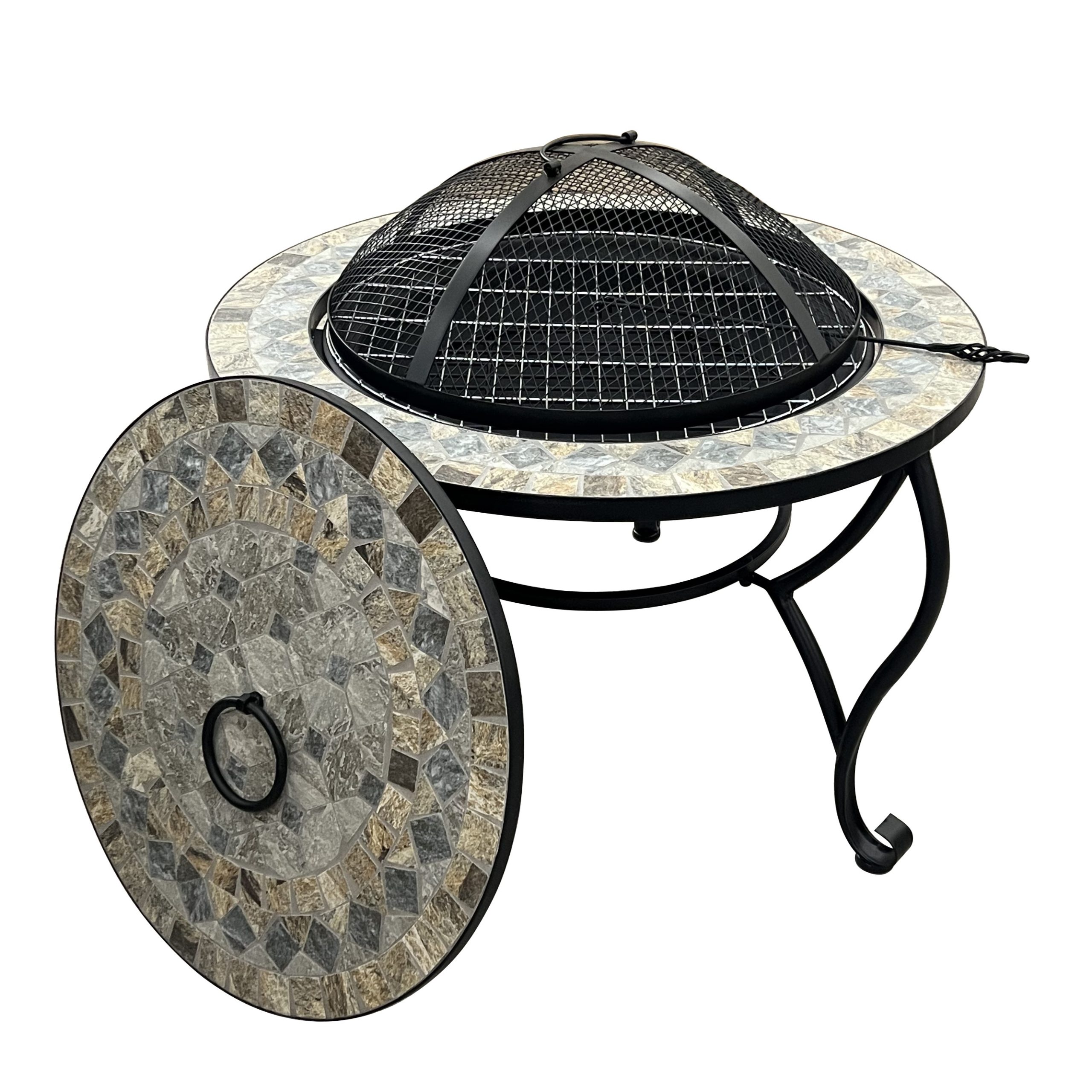 "St. Augustine" Large Mosaic Fire Pit Tile Metal 32.6"D. Round - Lesera