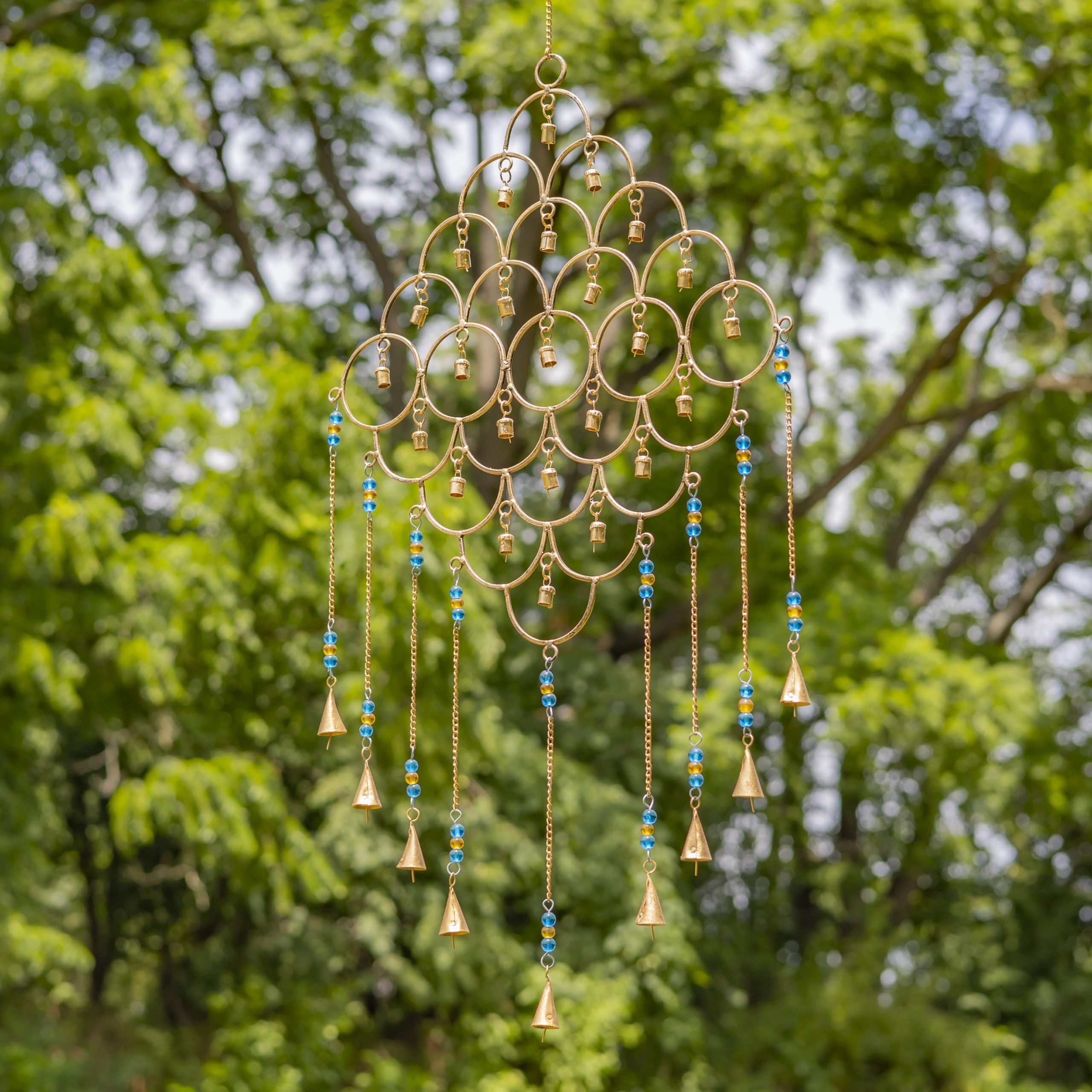 4 Assorted Gold Diamond-Shaped Metal Wind Chimes with Beaded Accents ...