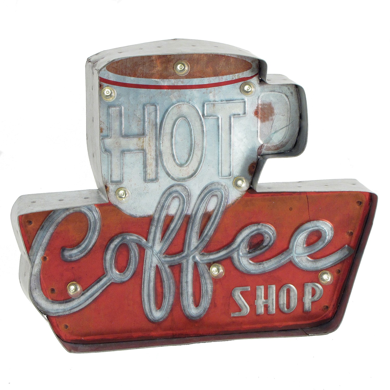 14" x 11.63" Light Up LED Hanging "HOT COFFEE" Metal Wall Hanging Sign ...