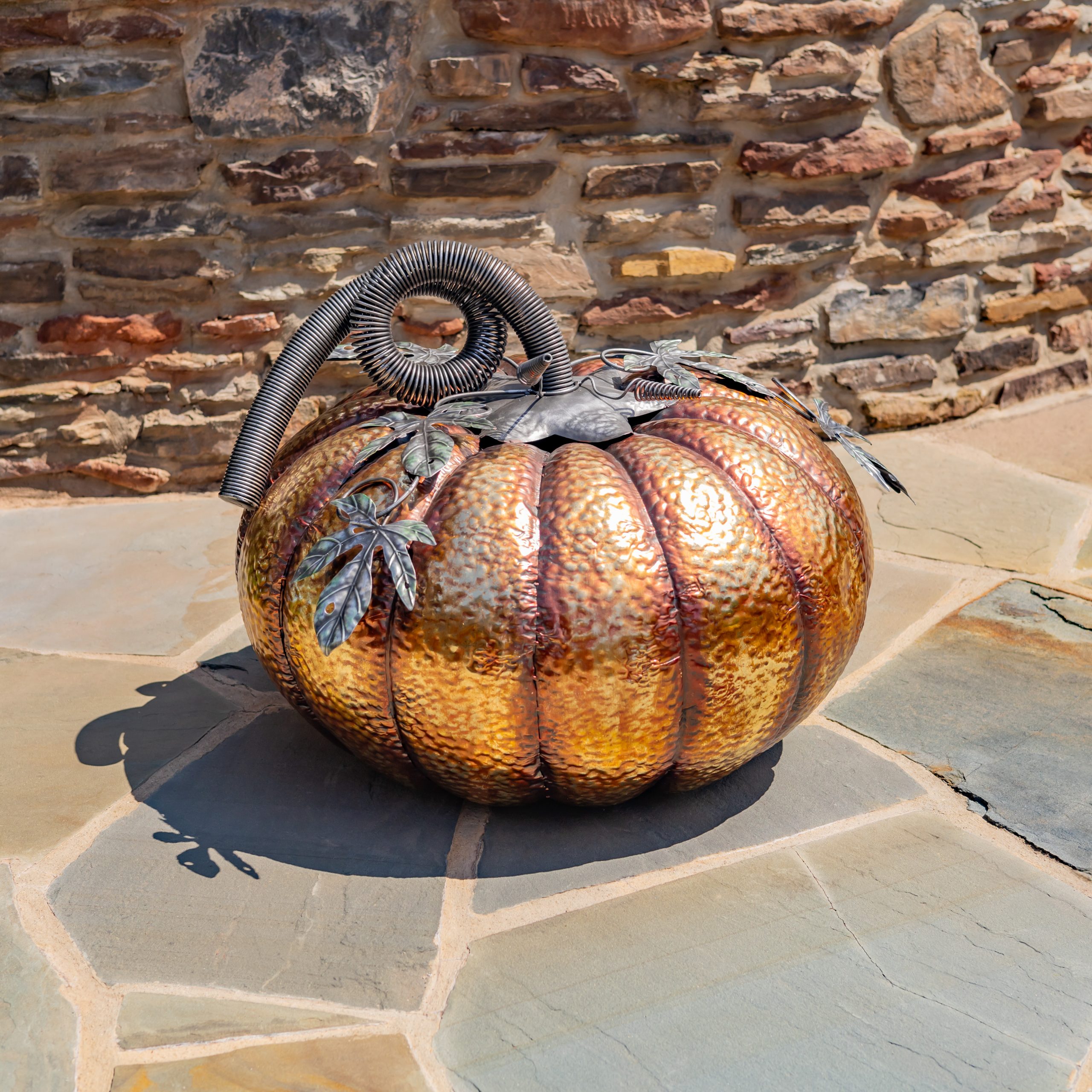 32" Tall Gold-Brushed Iron Pumpkin Decoration - Lesera