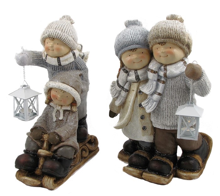 Set of 2 Tushka Couples with Snowshoes & Sleigh "Toboggan Tushkas" - Lesera