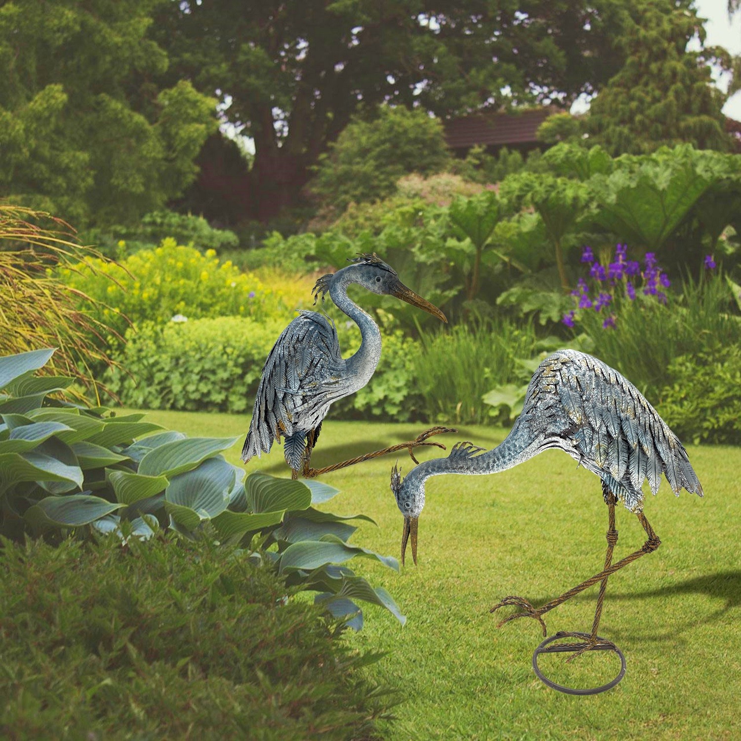 Set of 2 Assorted Great Blue Heron Figurines "Hudson & Houston" - Lesera