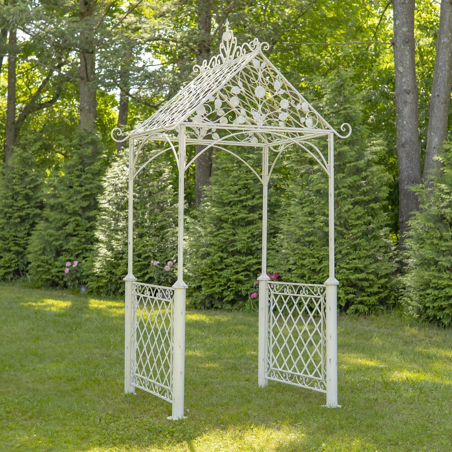 9.5ft Tall Iron Garden Arch with Embellished Trellis "London 1820" - Lesera