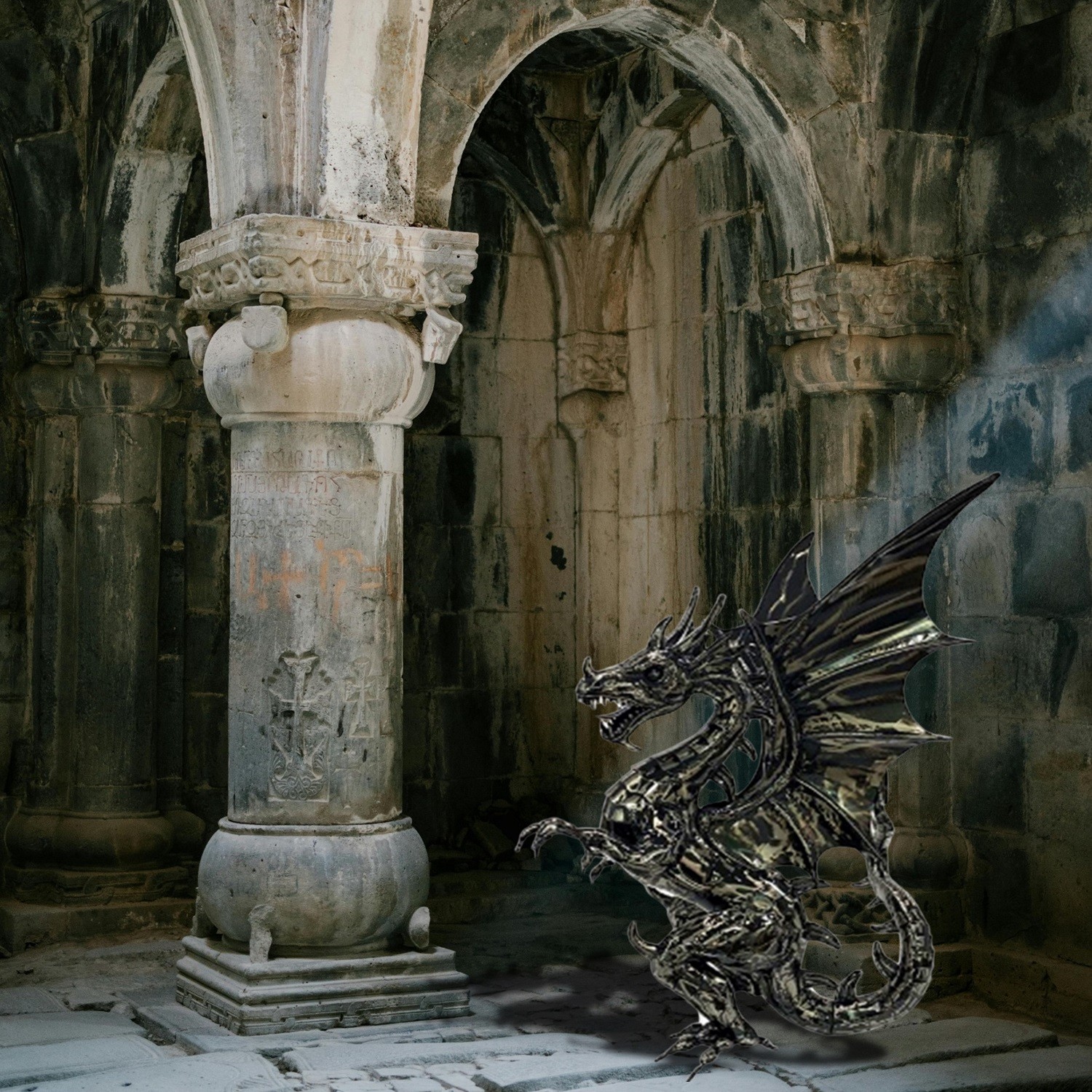 44" Tall Ferocious Metal Dragon Statue Standing Upright "Tarragon" - Lesera