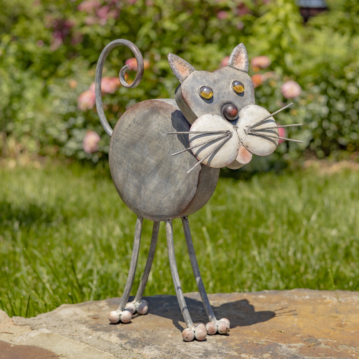 18" Tall Hand Painted Iron Cat Decoration with Bobblehead "Stacy" - Lesera