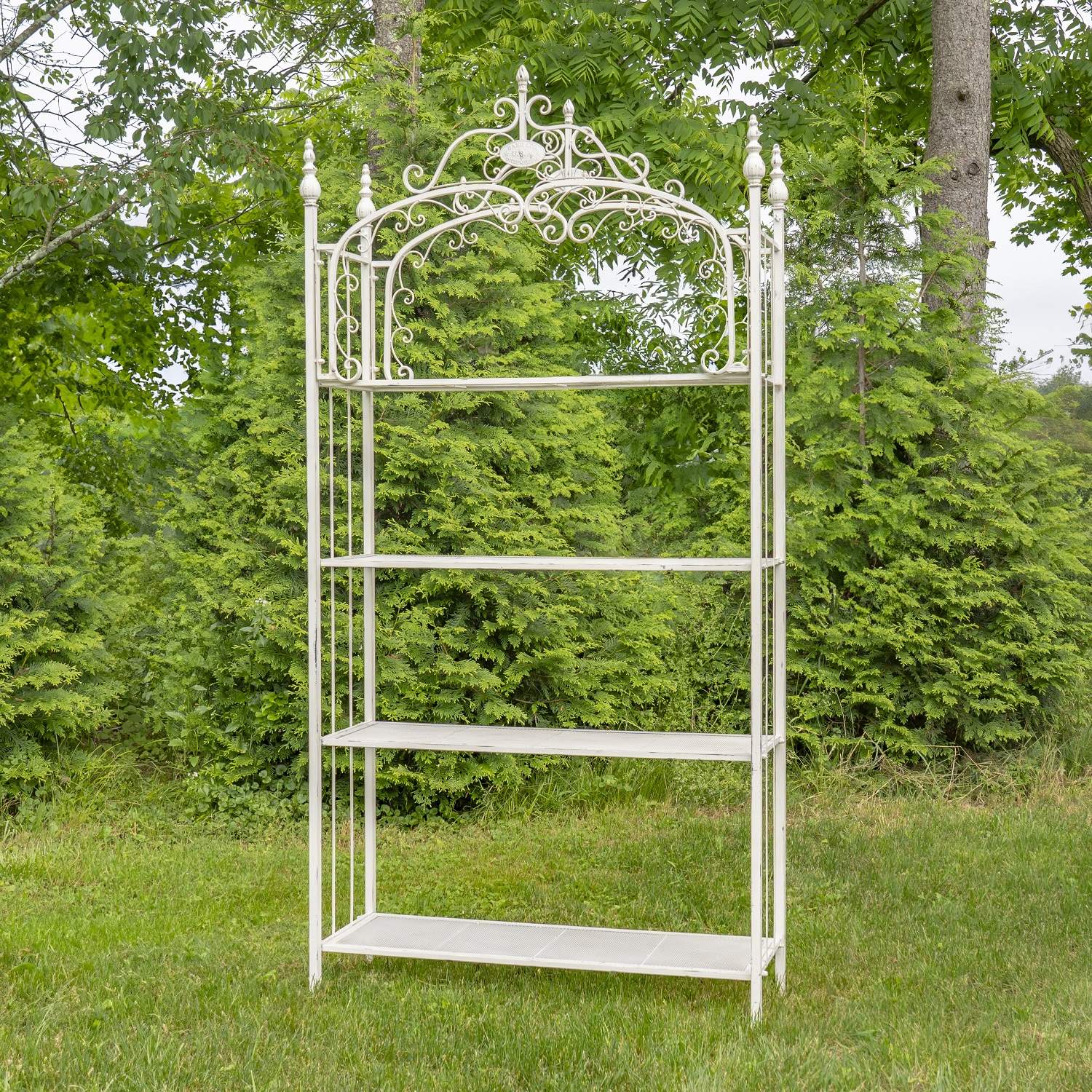 7.5ft. Tall Four Tier Standing Iron Shelf "Stephania" - Lesera
