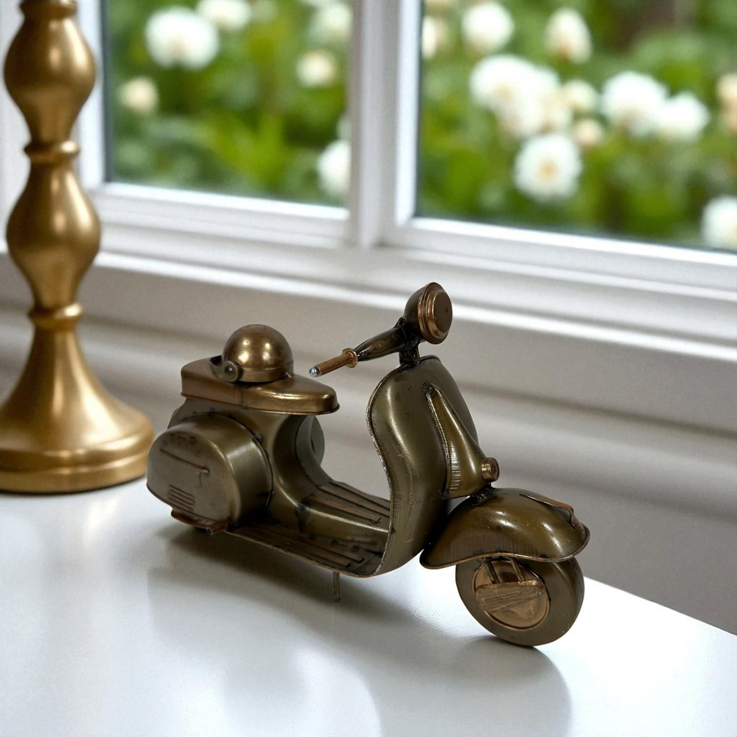 Metallic Finish Vintage Style Moped Scooter Décor - Lesera