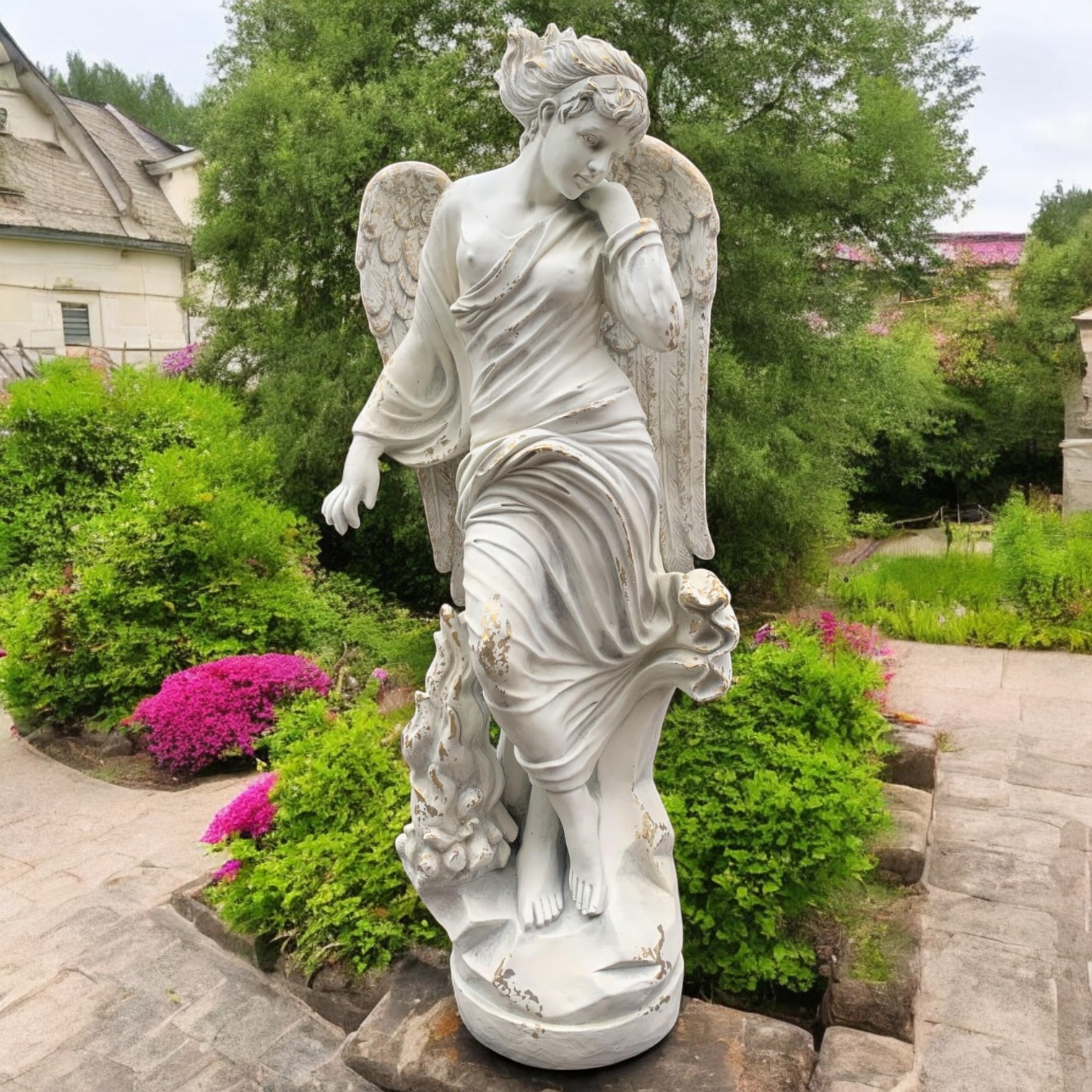 63" Tall Magnesium Angel Statue in Antique Grey "Lillith" - Lesera